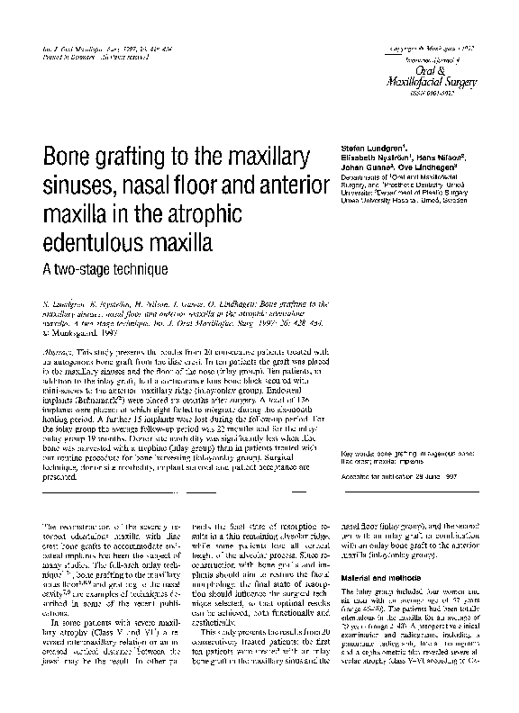 (PDF) Bone grafting to the maxillary sinuses, nasal floor and anterior ...