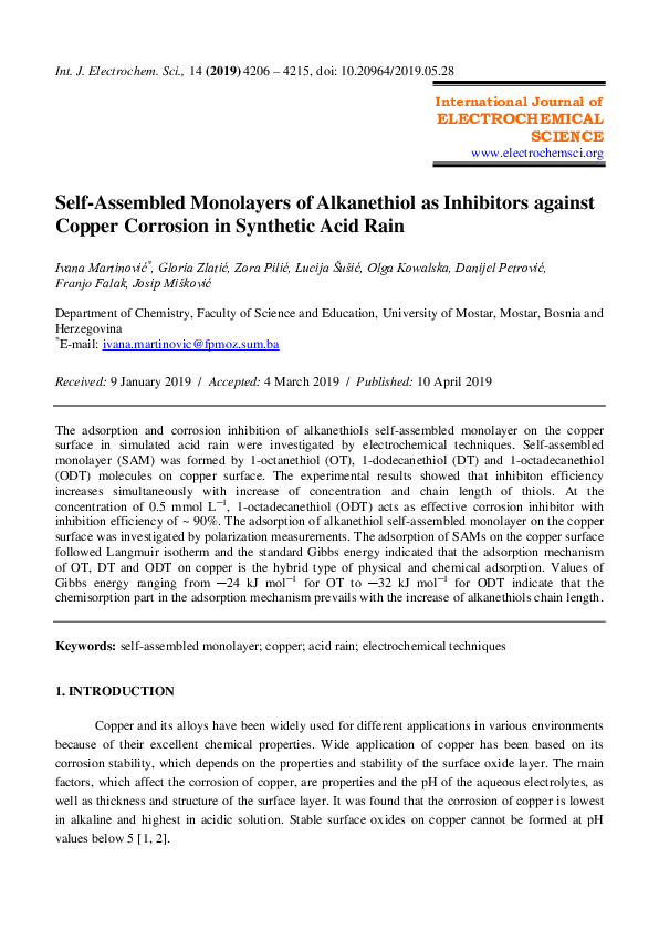 (PDF) Self-Assembled Monolayers of Alkanethiol as Inhibitors against ...