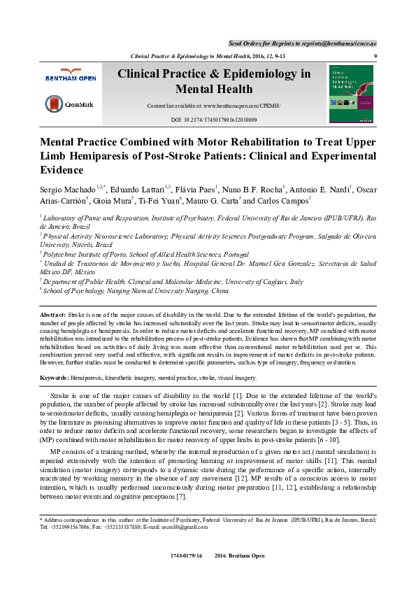 (PDF) Mental Practice Combined with Motor Rehabilitation to Treat Upper Limb Hemiparesis of Post ...