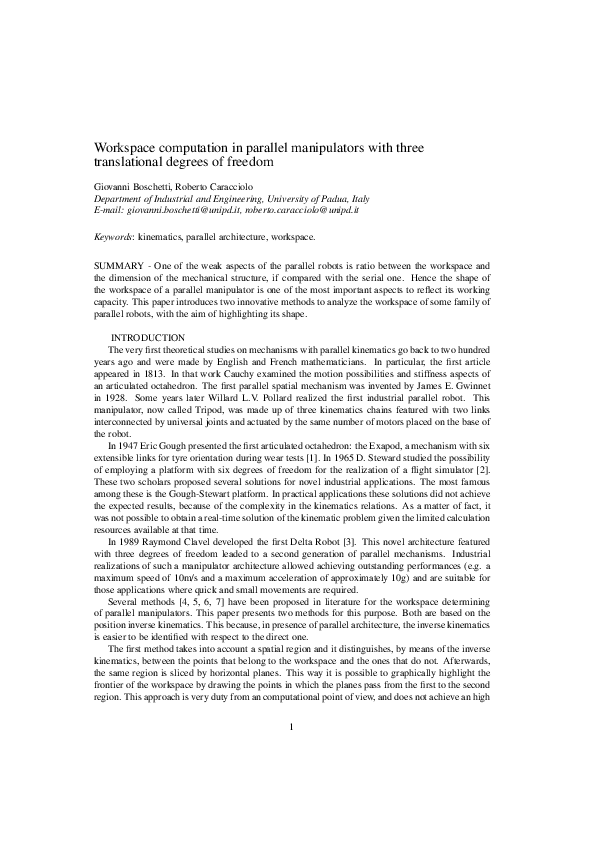Pdf Workspace Computation In Parallel Manipulators With Three Roberto Caracciolo 
