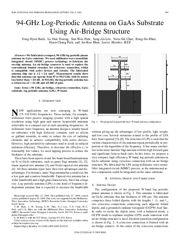 (PDF) 94-GHz Log-Periodic Antenna on GaAs Substrate Using Air-Bridge ...