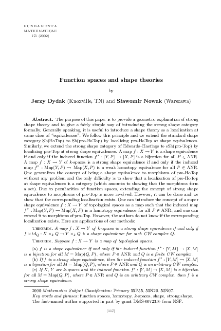 (PDF) Function spaces and shape theories