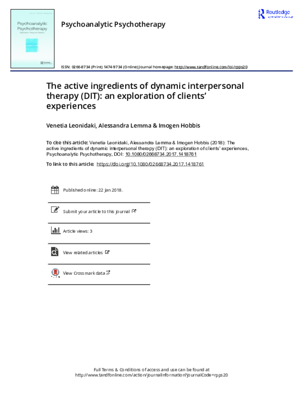 (PDF) The active ingredients of dynamic interpersonal therapy (DIT): an ...