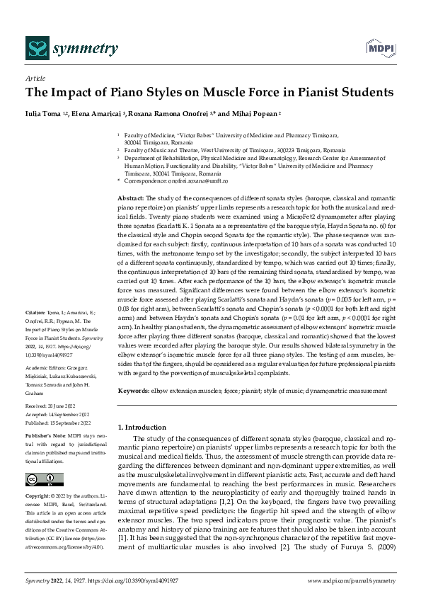 (PDF) Effects of Piano Styles on Pianists' Muscle Force