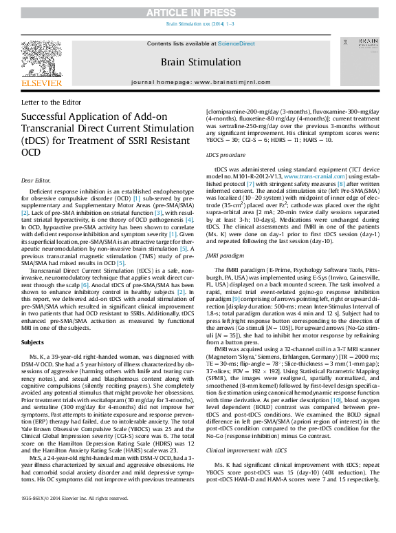 (PDF) Successful Application of Add-on Transcranial Direct Current ...