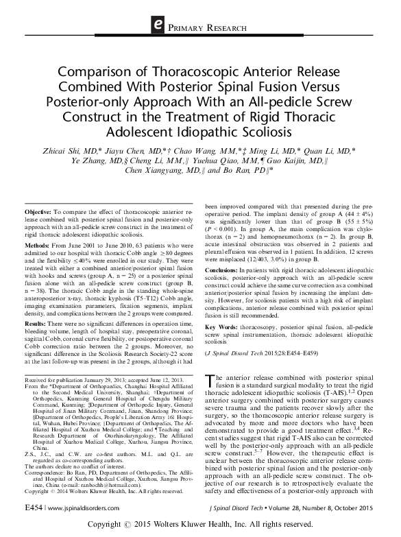(PDF) Comparison of Thoracoscopic Anterior Release Combined With ...