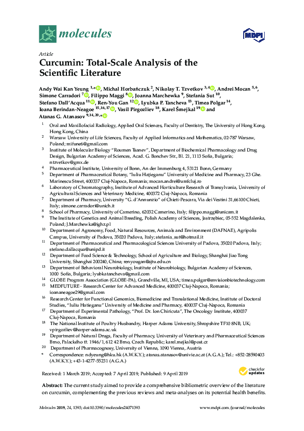 Curcumin: Total-Scale Analysis of the Scientific Literature