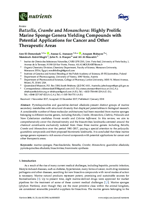 (PDF) Batzella, Crambe and Monanchora: Highly Prolific Marine Sponge ...