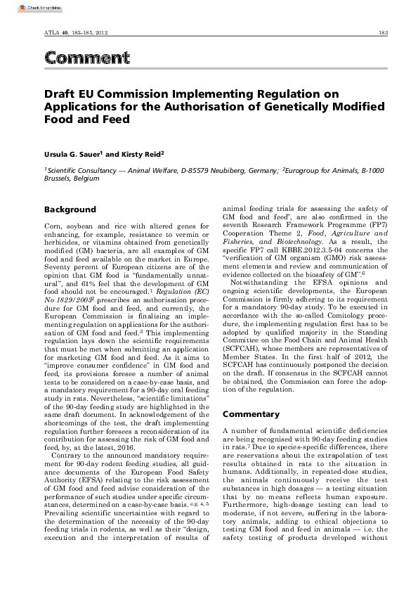 (PDF) Draft EU Commission Implementing Regulation on Applications for the Authorisation of ...