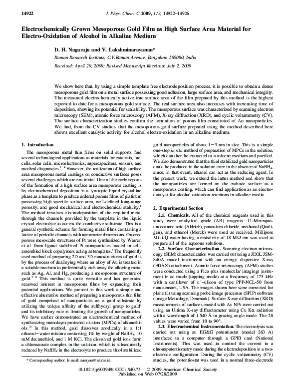(PDF) Electrochemically Grown Mesoporous Gold Film as High Surface Area ...