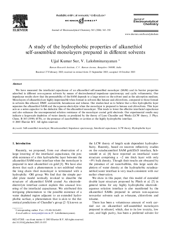 (PDF) A study of the hydrophobic properties of alkanethiol self ...
