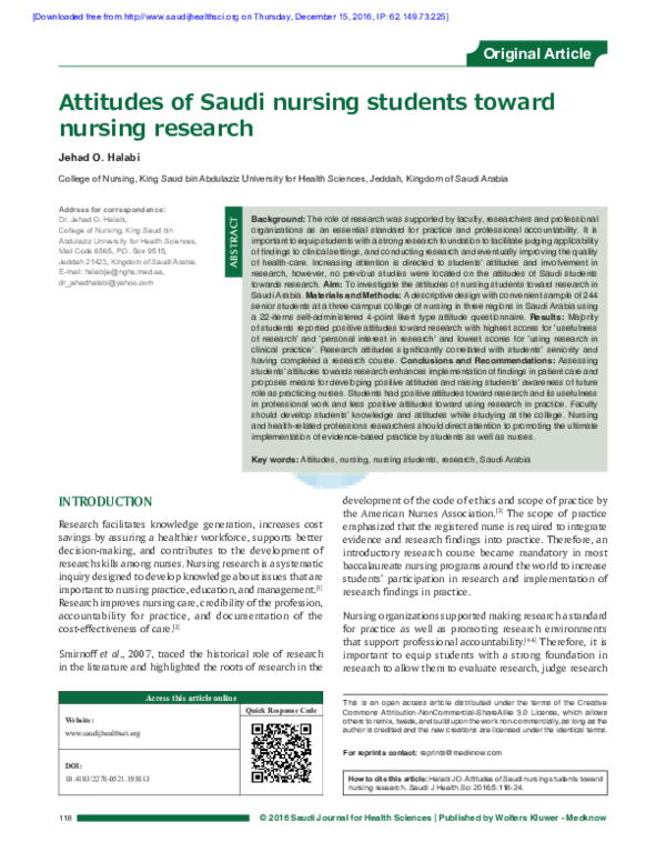 (PDF) Attitudes of Saudi nursing students toward nursing research