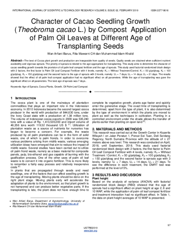(PDF) Character of Cacao Seedling Growth (Theobroma cacao L.) by ...