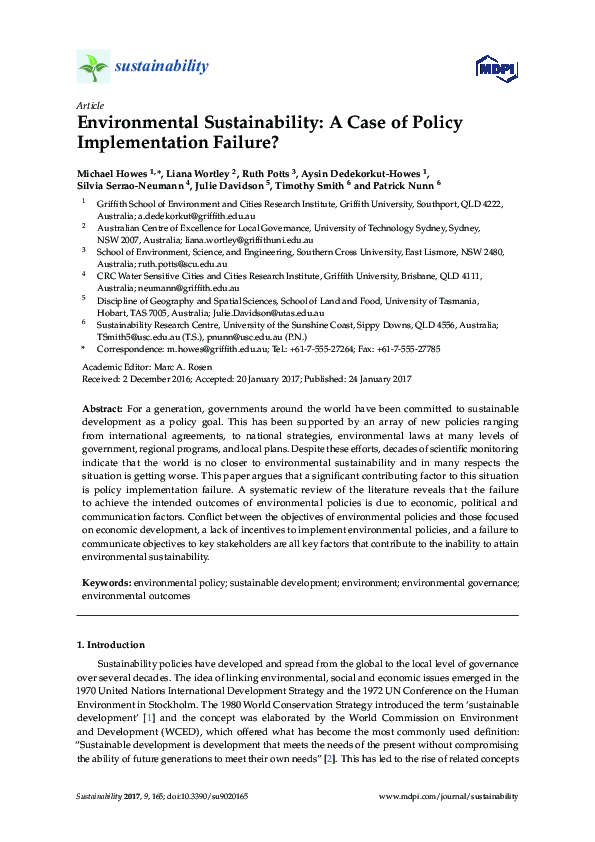 (PDF) Environmental Sustainability: A Case of Policy Implementation ...