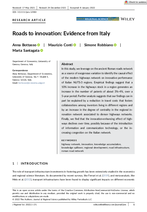 (PDF) Roads to innovation: Evidence from Italy