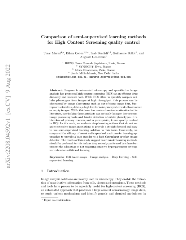 (PDF) Comparison of semi-supervised learning methods for High Content Screening quality control ...
