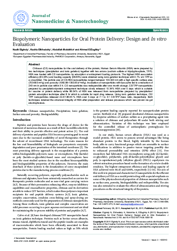 (PDF) Biopolymeric nanoparticles for oral protein delivery: Design and ...