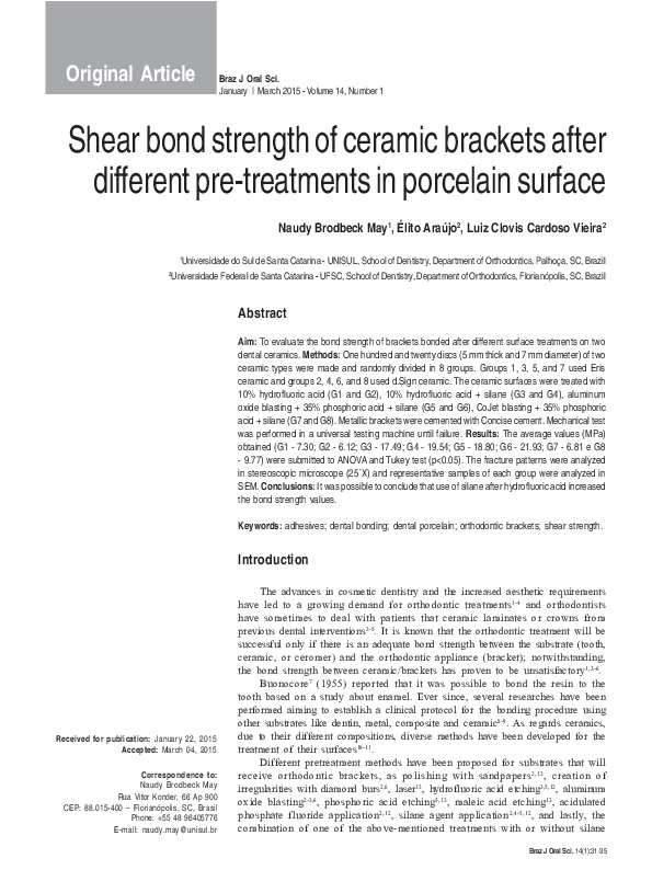 (PDF) Shear bond strength of ceramic brackets after different pre ...