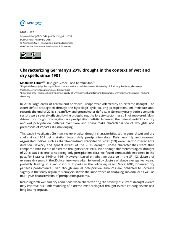 (PDF) Characterizing Germany’s 2018 drought in the context of wet and ...