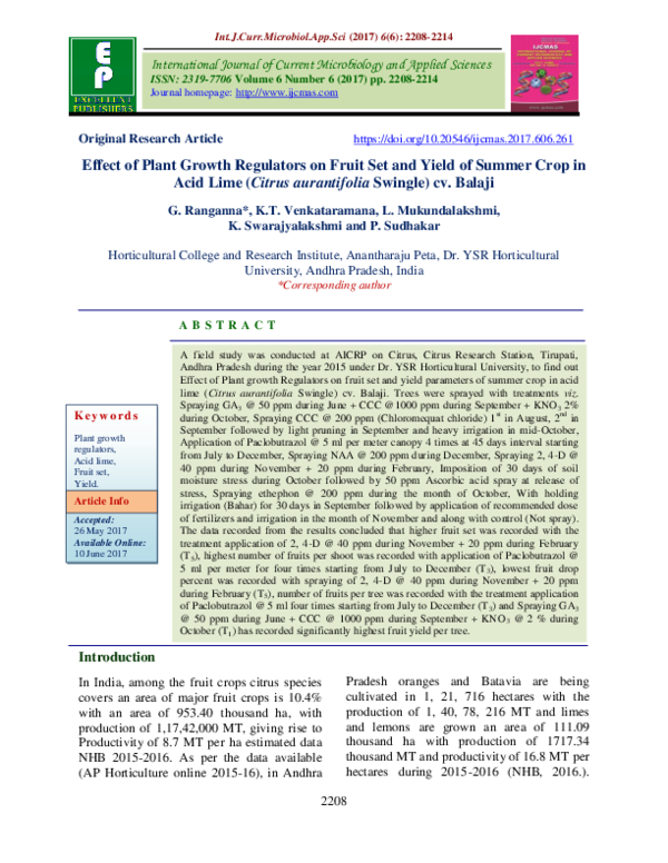 (PDF) Effect of Plant Growth Regulators on Fruit Set and Yield of ...