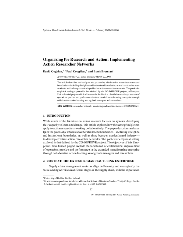 (PDF) Organizing for Research and Action: Implementing Action ...