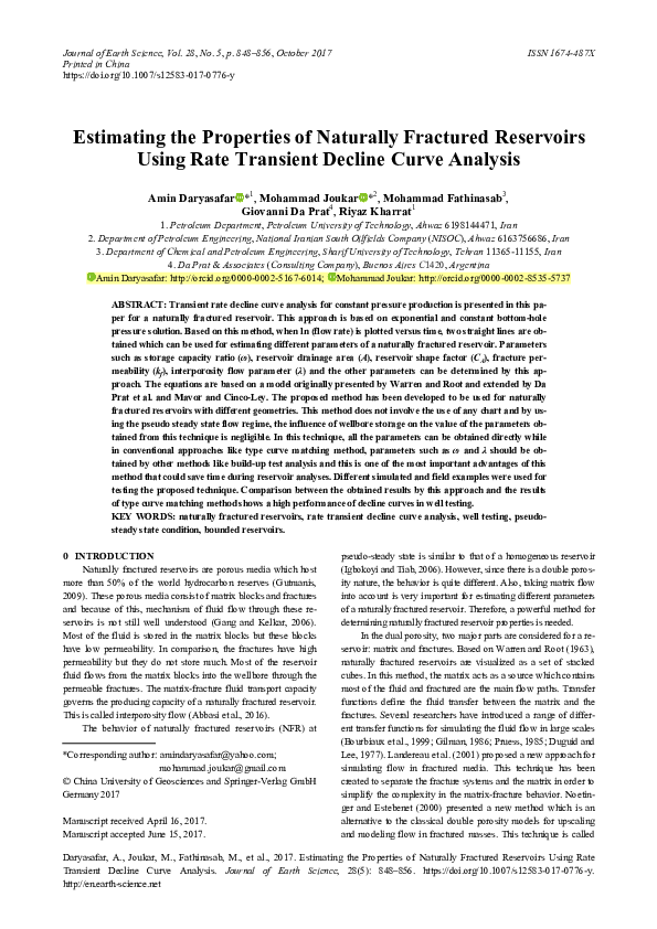 Pdf Estimating The Properties Of Naturally Fractured Reservoirs Using