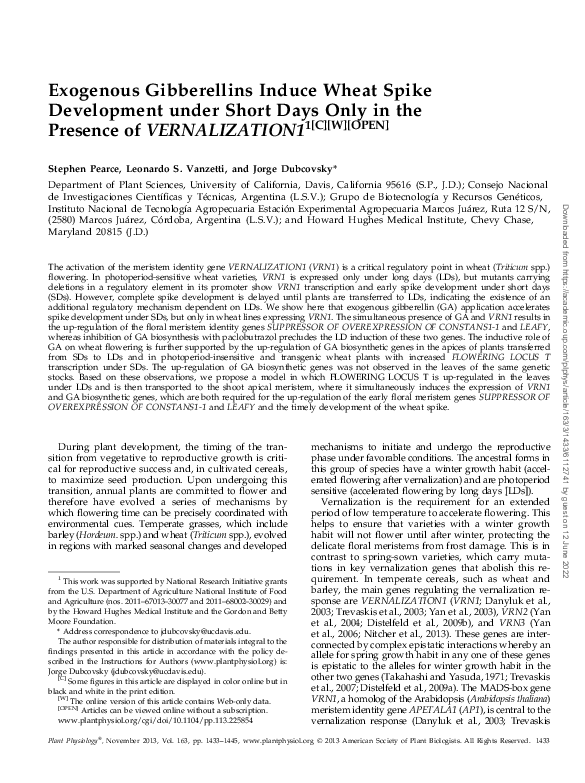 (PDF) GA Accelerates Wheat Spike Development with VRN1 and LDs