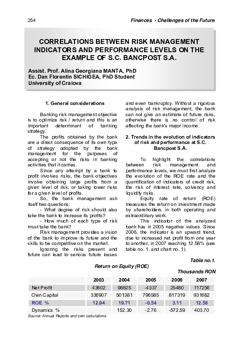 (PDF) Correlations between risk management indicators and performance levels on the example of ...
