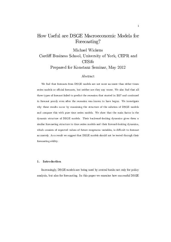 Pdf How Useful Are Dsge Macroeconomic Models For Forecasting