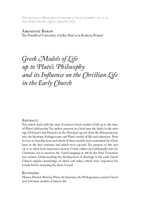 (PDF) Greek Models of Life up to Plato’s Philosophy and its Influence ...