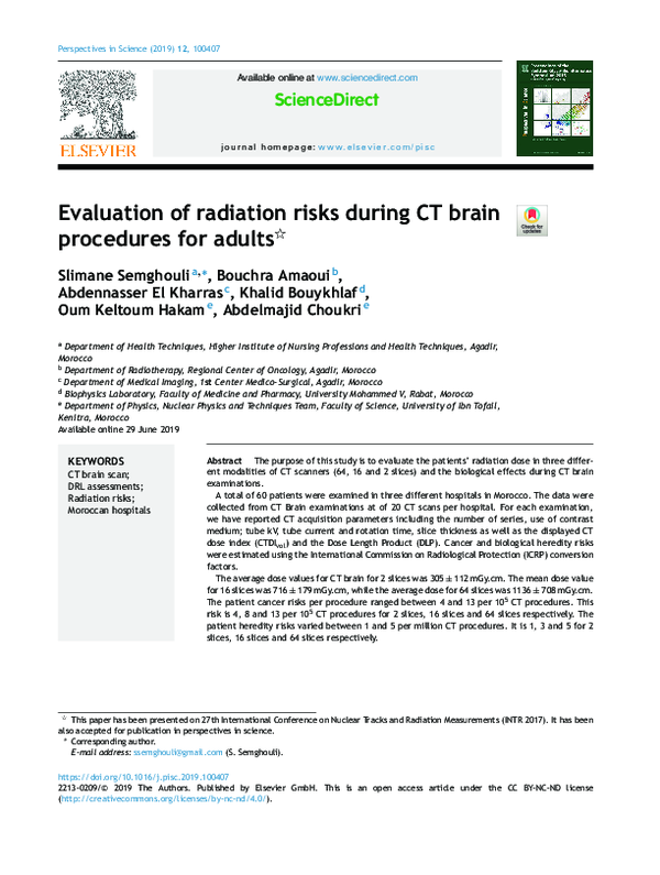 (PDF) Evaluation of Radiation Risks during CT Brain Procedures for Adults