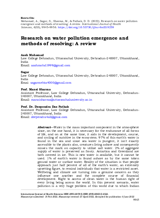 (PDF) Research on water pollution emergence and methods of resolving