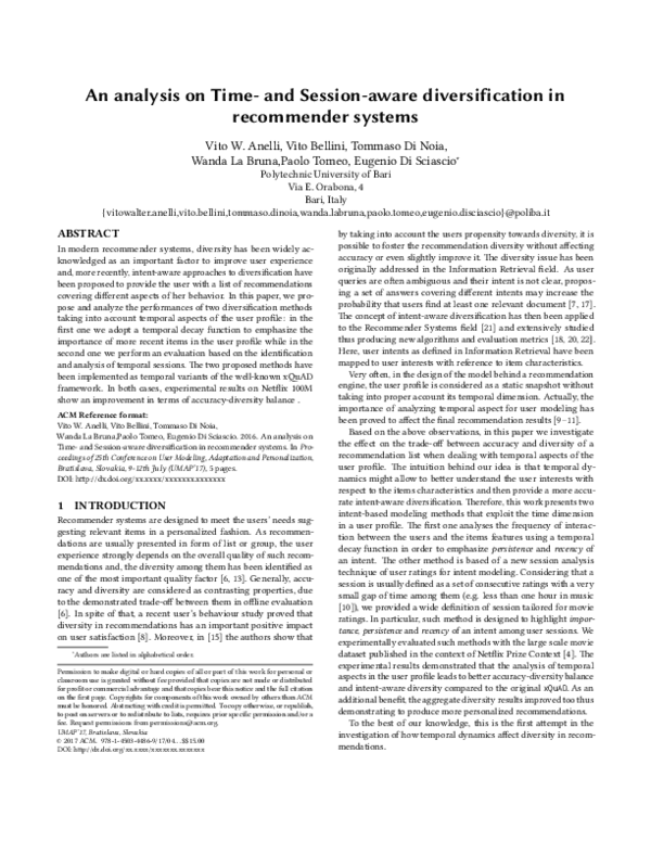 (PDF) An Analysis on Time- and Session-aware Diversification in Recommender Systems