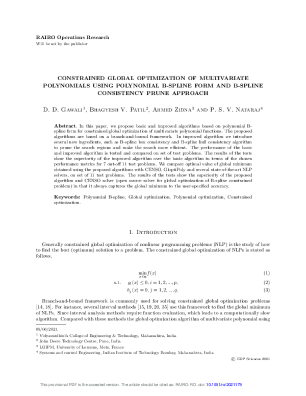 Pdf Constrained Global Optimization Of Multivariate Polynomials Using Polynomial B Spline Form