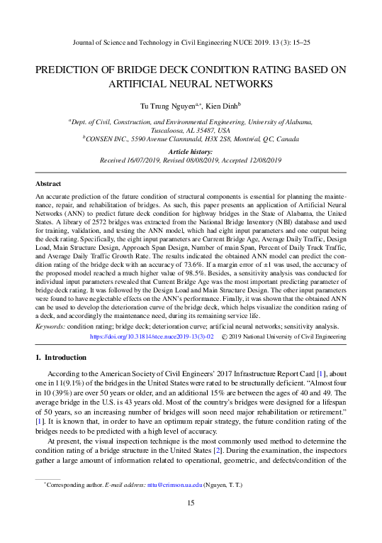 Pdf Prediction Of Bridge Deck Condition Rating Based On Artificial