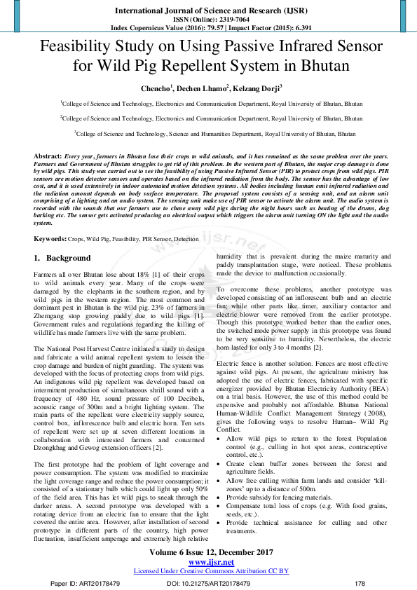 (PDF) Feasibility Study on Using Passive Infrared Sensor for Wild Pig Repellent System in Bhutan ...