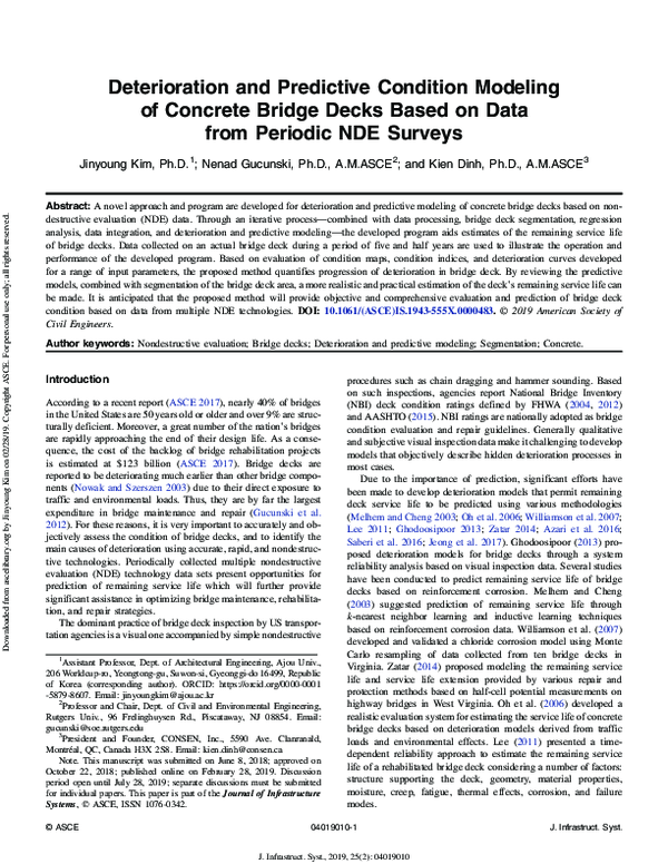 Pdf Deterioration And Predictive Condition Modeling Of Concrete Bridge Decks Based On Data