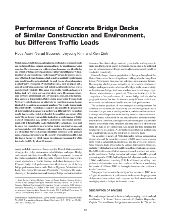 (PDF) Performance of Concrete Bridge Decks of Similar Construction and Environment, but ...