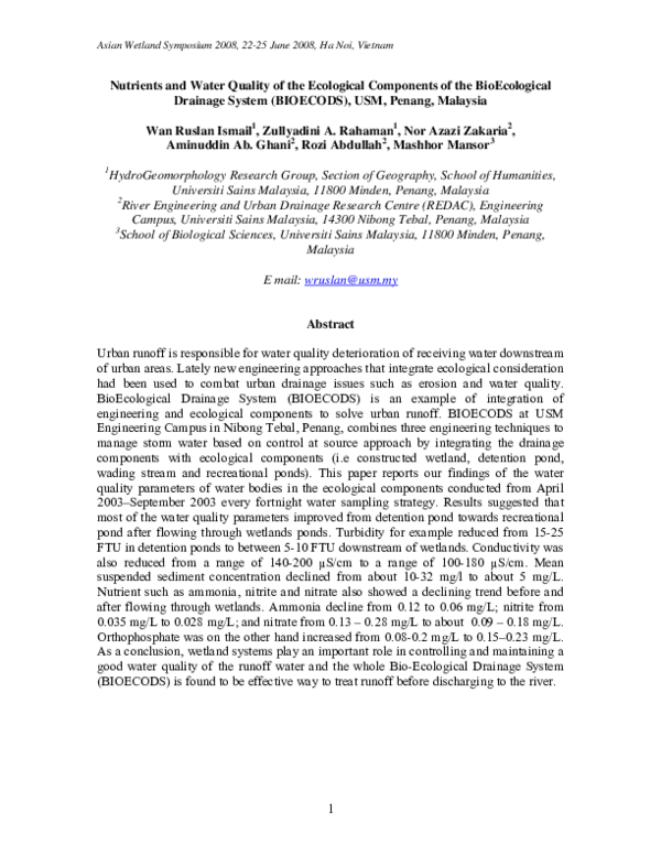 (PDF) Nutrients and Water Quality of the Ecological Components of the ... (PDF) Nutrients and Water Quality of the Ecological Components of the ...
