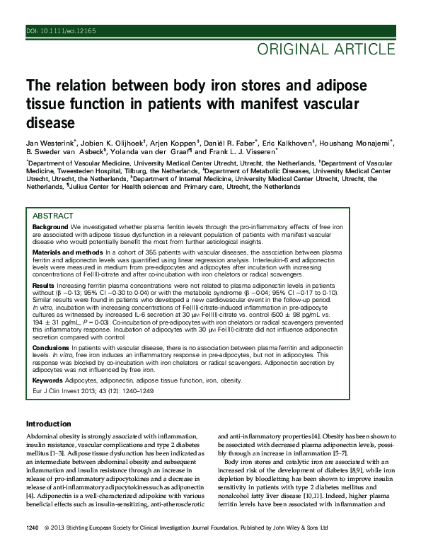 (PDF) The relation between body iron stores and adipose tissue function ...