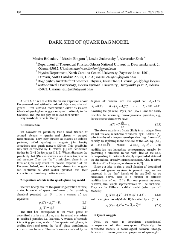 (PDF) Dark Side of Quark Bag Model