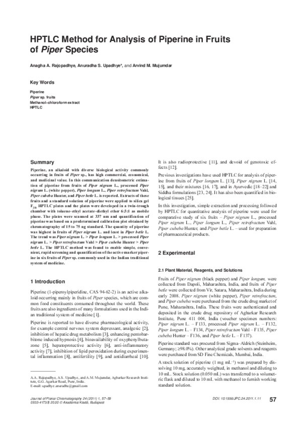 Pdf Hptlc Method For Analysis Of Piperine In Fruits Ofpiperspecies