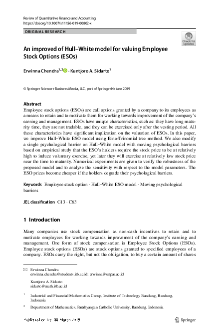 (PDF) An improved of Hull–White model for valuing Employee Stock ...