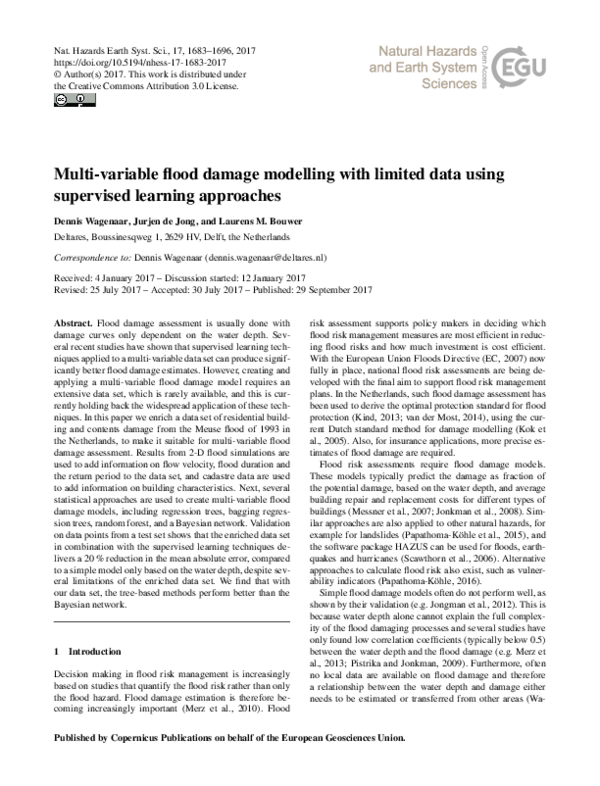 (PDF) Multi-variable flood damage modelling with limited data using supervised learning approaches