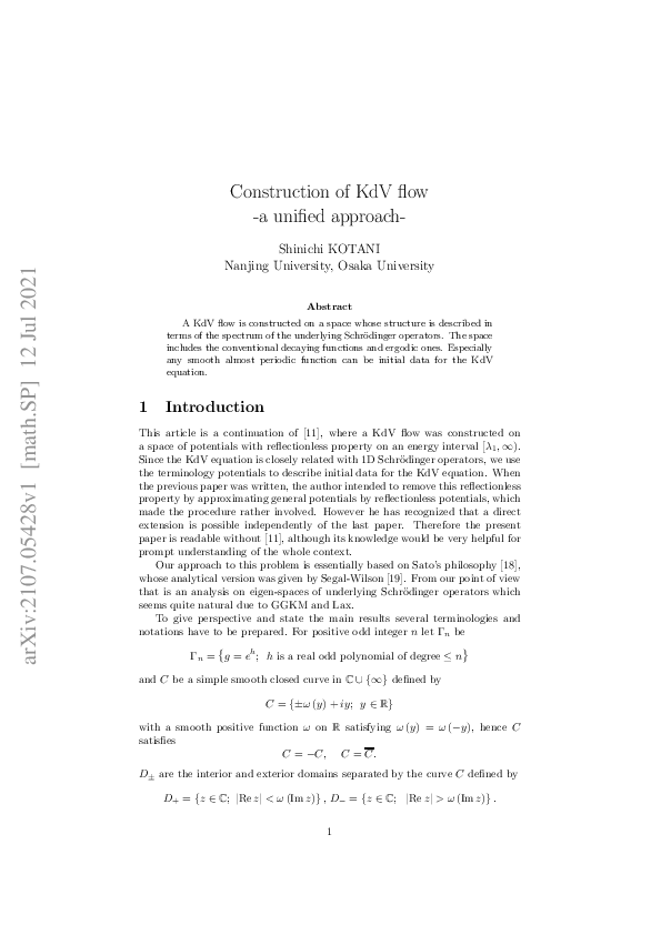 (PDF) SP ] 1 2 Ju l 2 02 1 Construction of KdV flow-a unified approach