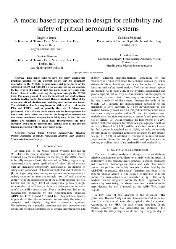 (PDF) A Model Based Approach to Design for Reliability and Safety of ...