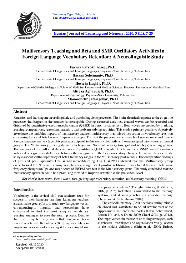 (PDF) Multisensory Teaching and Beta and SMR Oscillatory Activities in ...