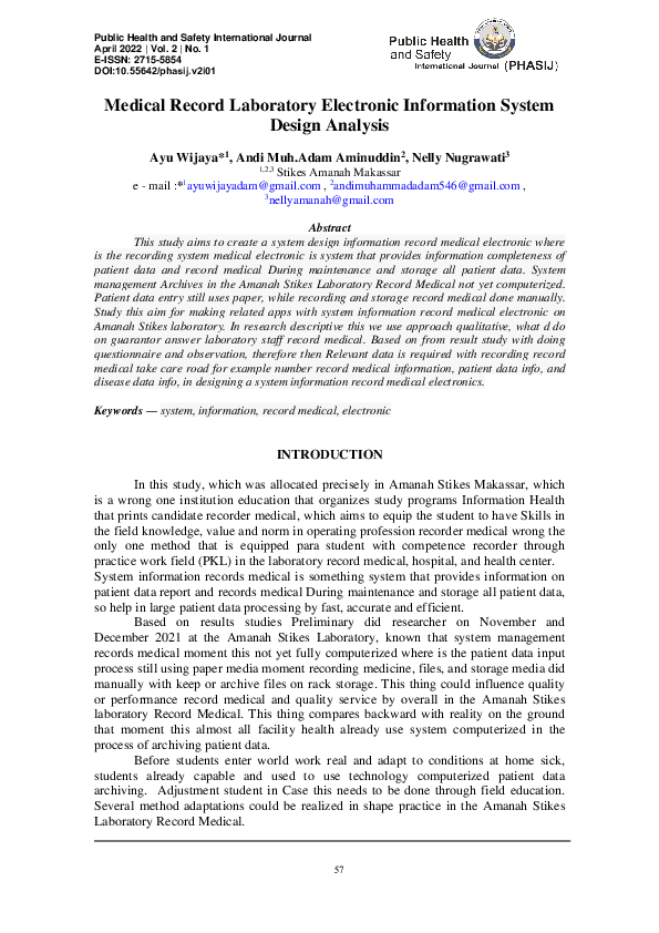 (PDF) Medical Record Laboratory Electronic Information System Design Analysis