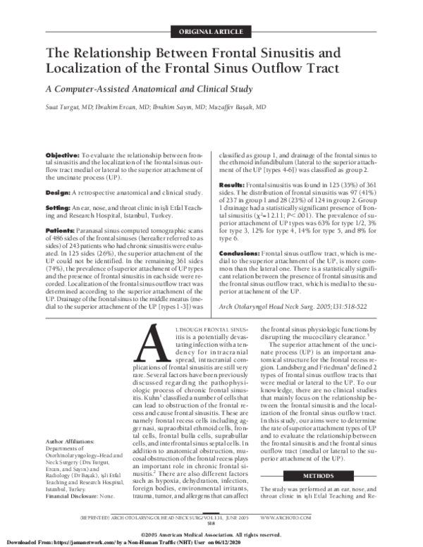 (PDF) The Relationship Between Frontal Sinusitis and Localization of ...