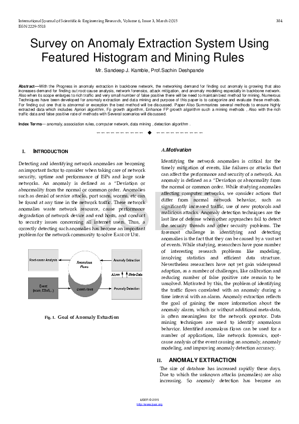 (PDF) Survey on Anomaly Extraction System Using Featured Histogram and Mining Rules